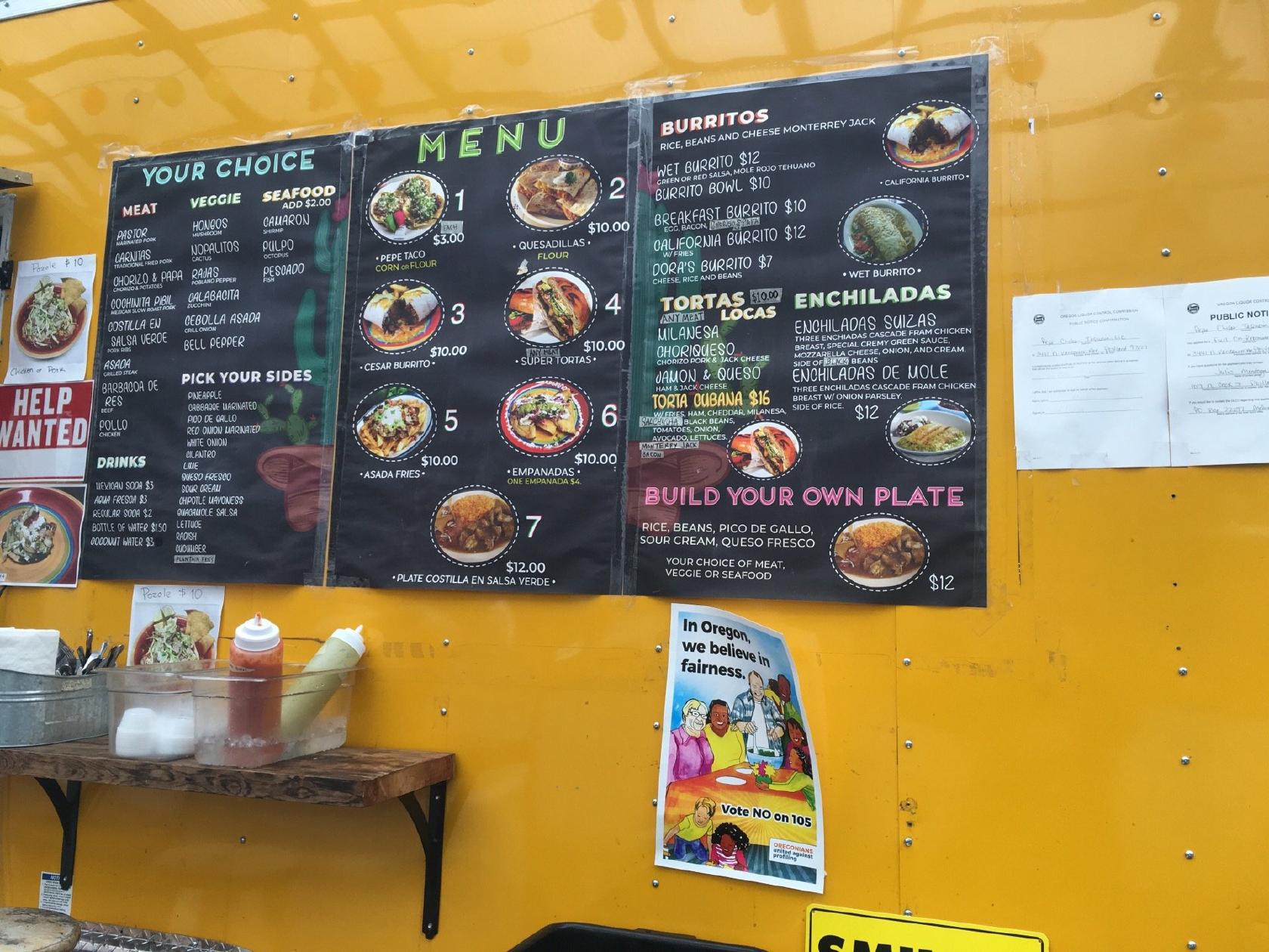 Menu at Pepe Chile Taqueria & Catering restaurant, Portland, N ...