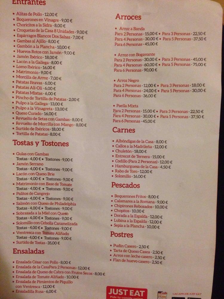 Menu at Restaurante el Risco, Madrid