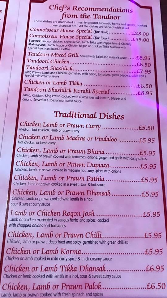Menu at The Spice Ambassador restaurant, Cardiff
