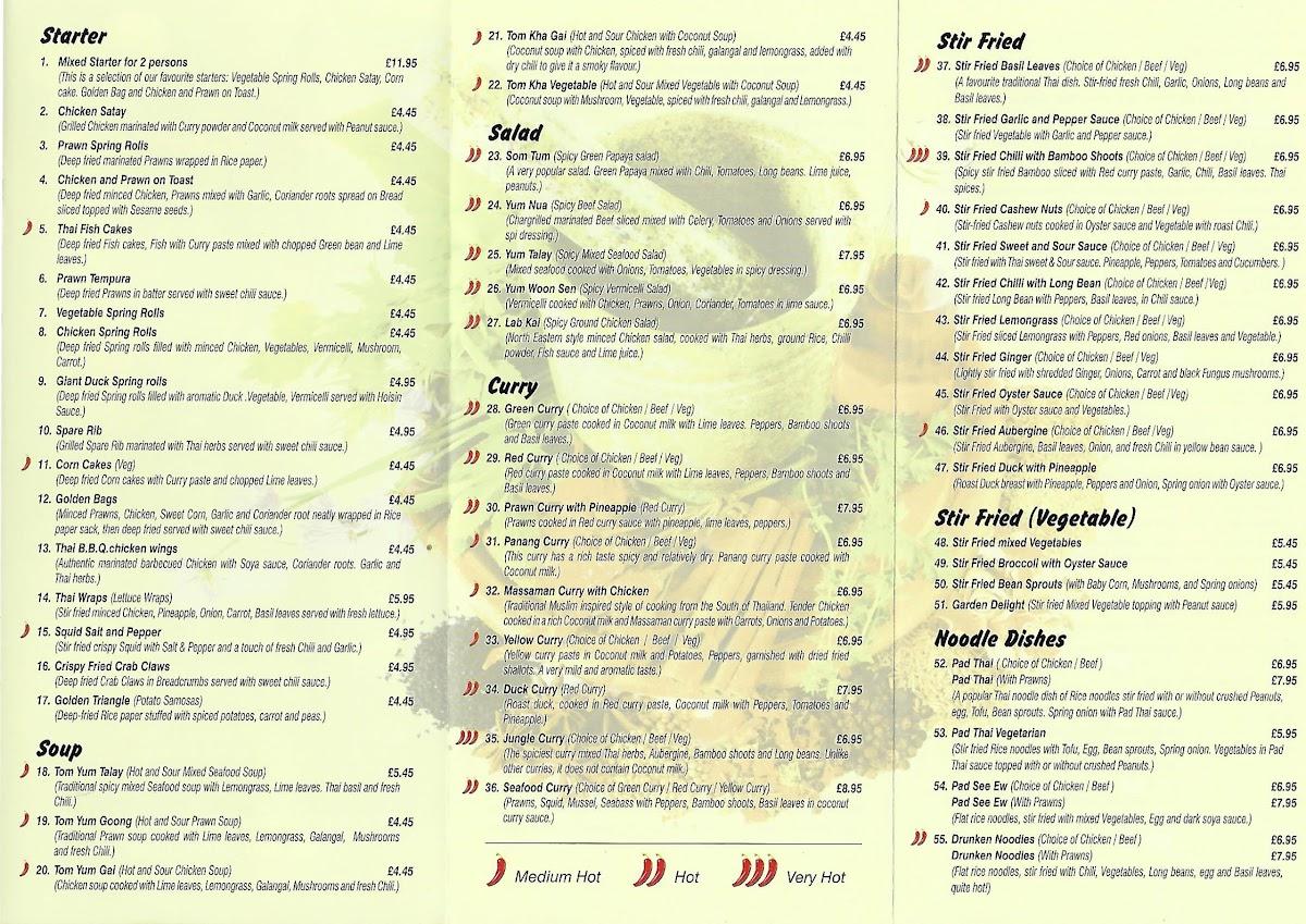 Menu at Thai Lemon restaurant, Pinner