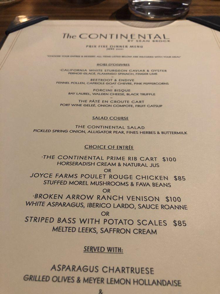 Menu at Bar Continental, Nashville