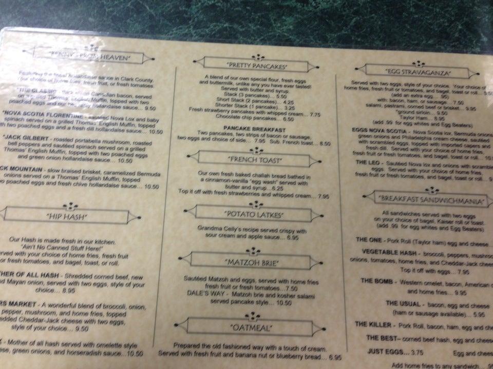 Menu at Weiss Deli restaurant, Henderson