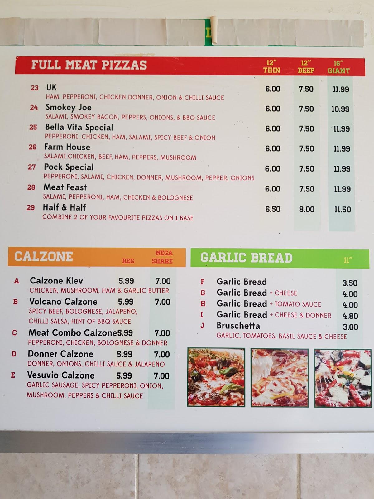 Menu at Bella Vita Pizzeria, Pocklington
