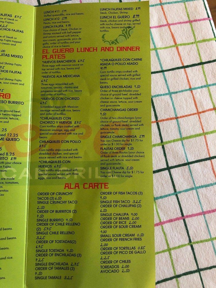 Menu at El Guero Mexican Grill restaurant, Lilburn