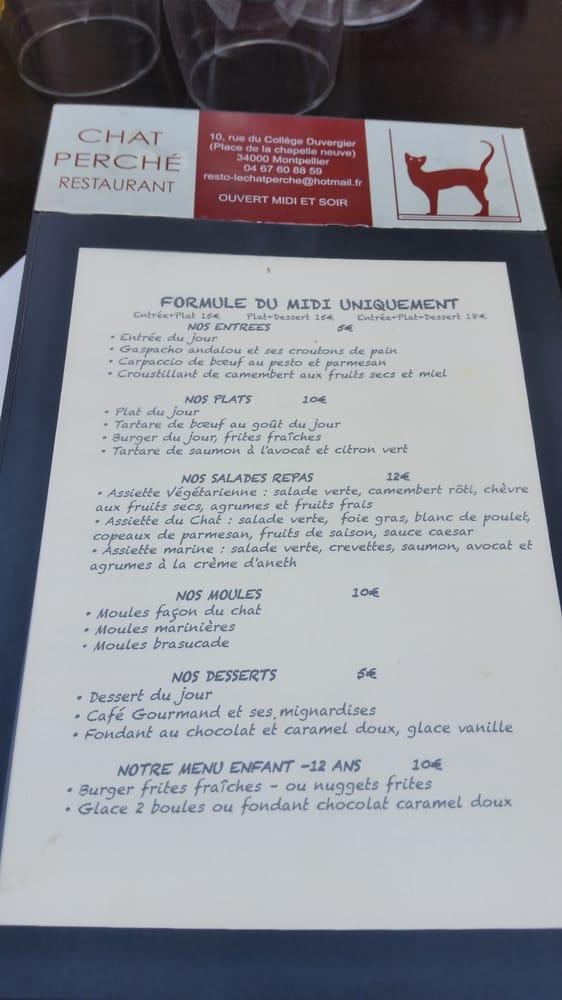 Menu au Le Chat Perché restaurant, Montpellier