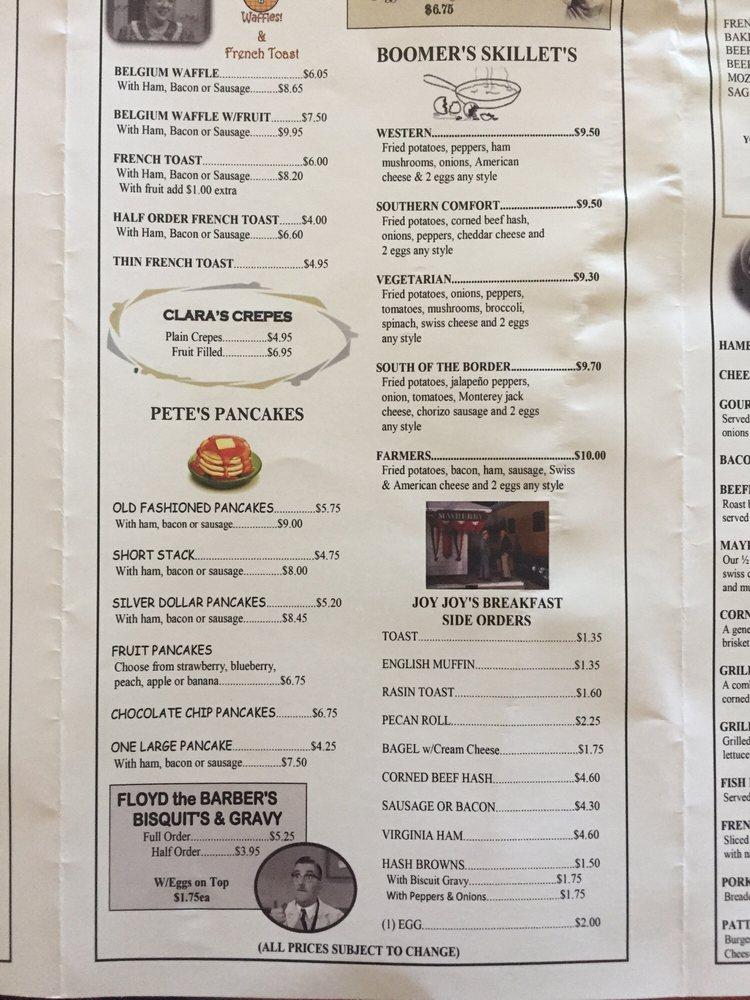 Menu at Mayberry Junction restaurant, Manteno