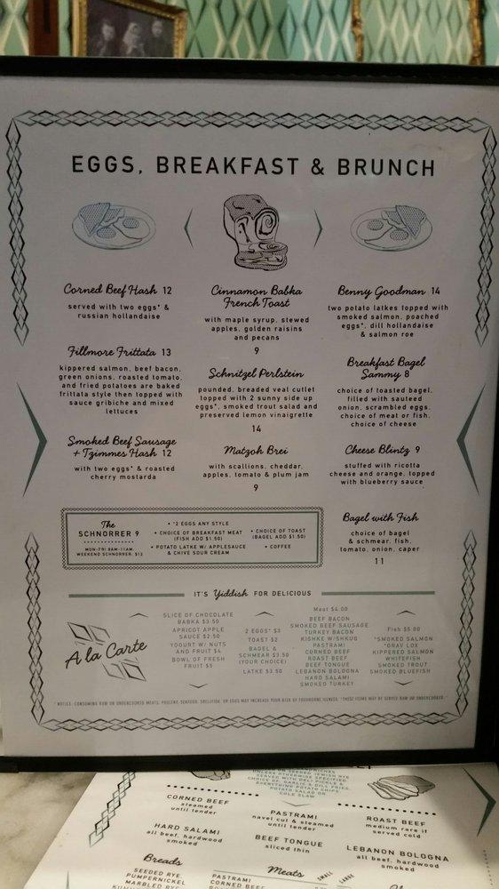 Menu at Perly's restaurant, Richmond