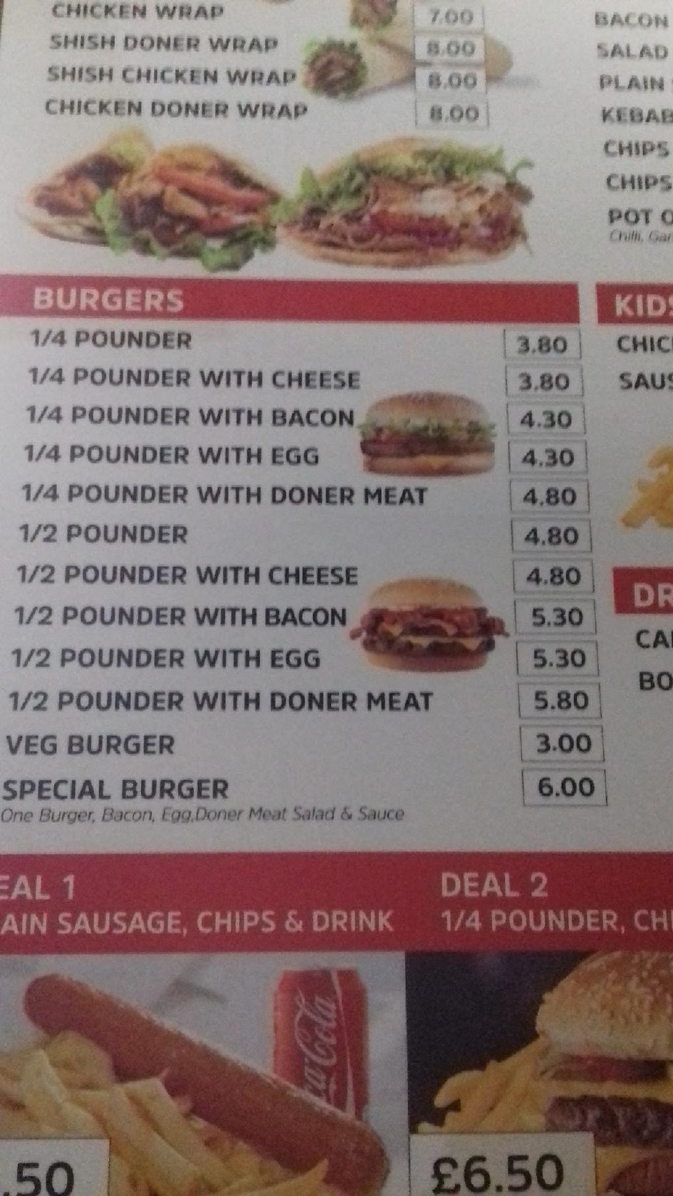 Menu at Rams Kebab fast food, Grays