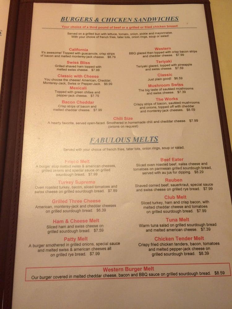 Menu at Sunrise Inn restaurant, Nampa