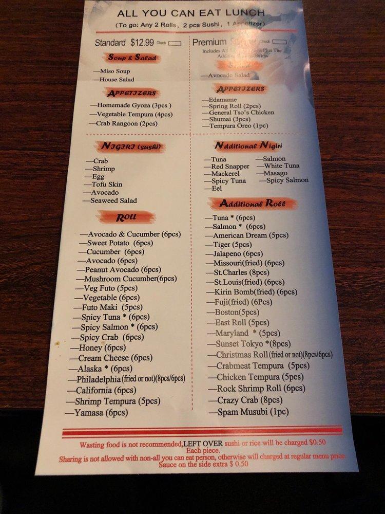Menu at Sushi Ai restaurant, Chesterfield, 414 THF Blvd