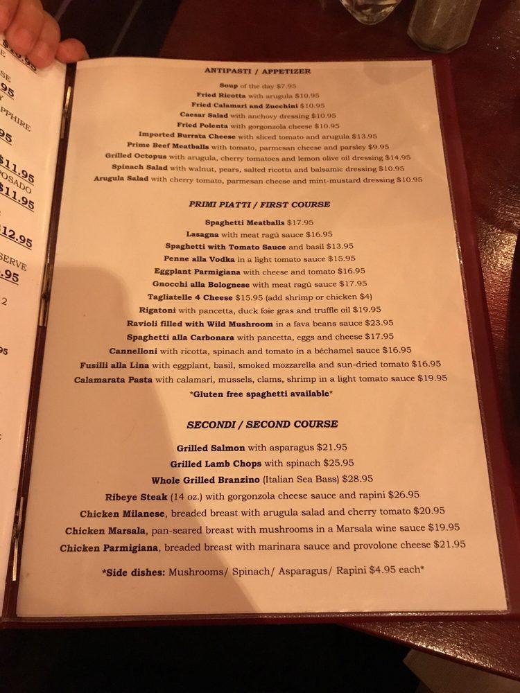 Menu at Trattoria da Lina pub & bar, Takoma Park