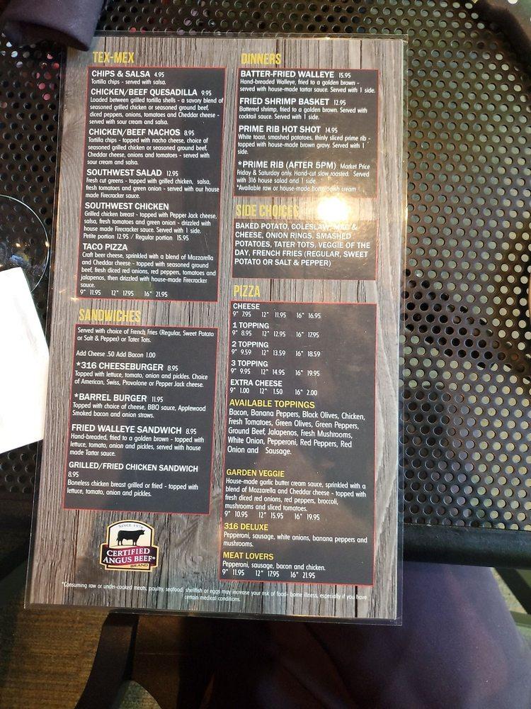 Menu at 316 Tap & Barrel Grill, Medway