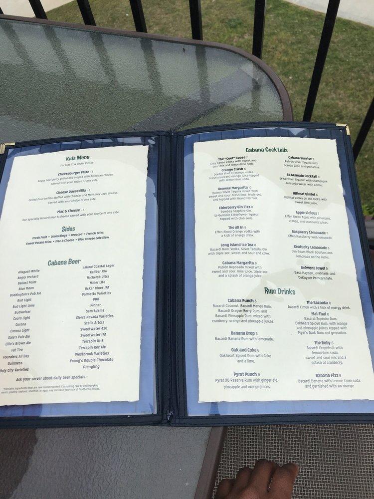 Menu at The Cabana At The Lighthouse pub & bar, USA