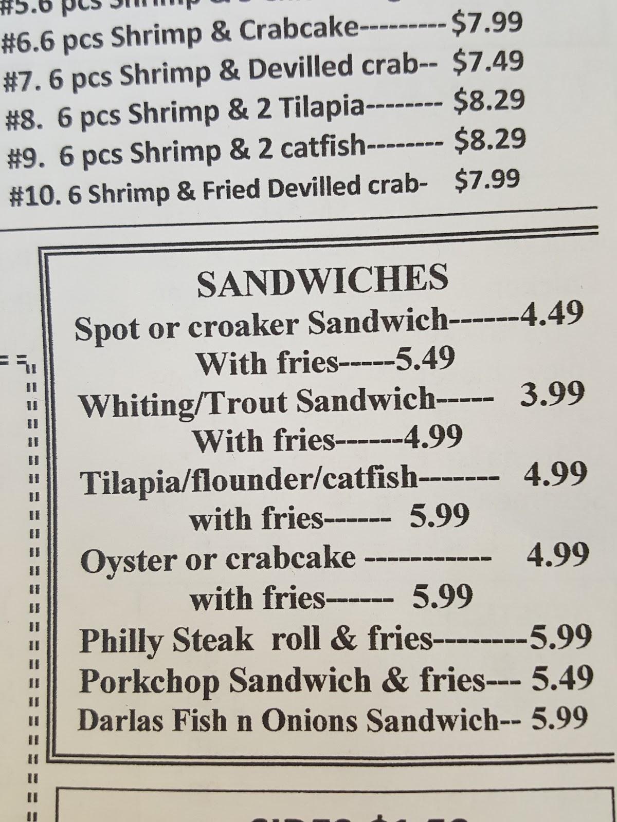 Menu at Darla's Seafood restaurant, Portsmouth