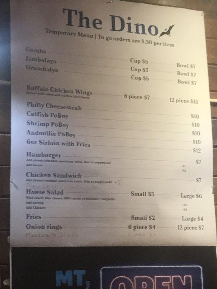 Menu at Dinosaur Cafe, Missoula