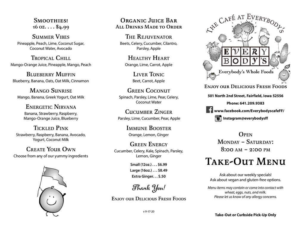 Menu at Everybody's Cafe, Fairfield