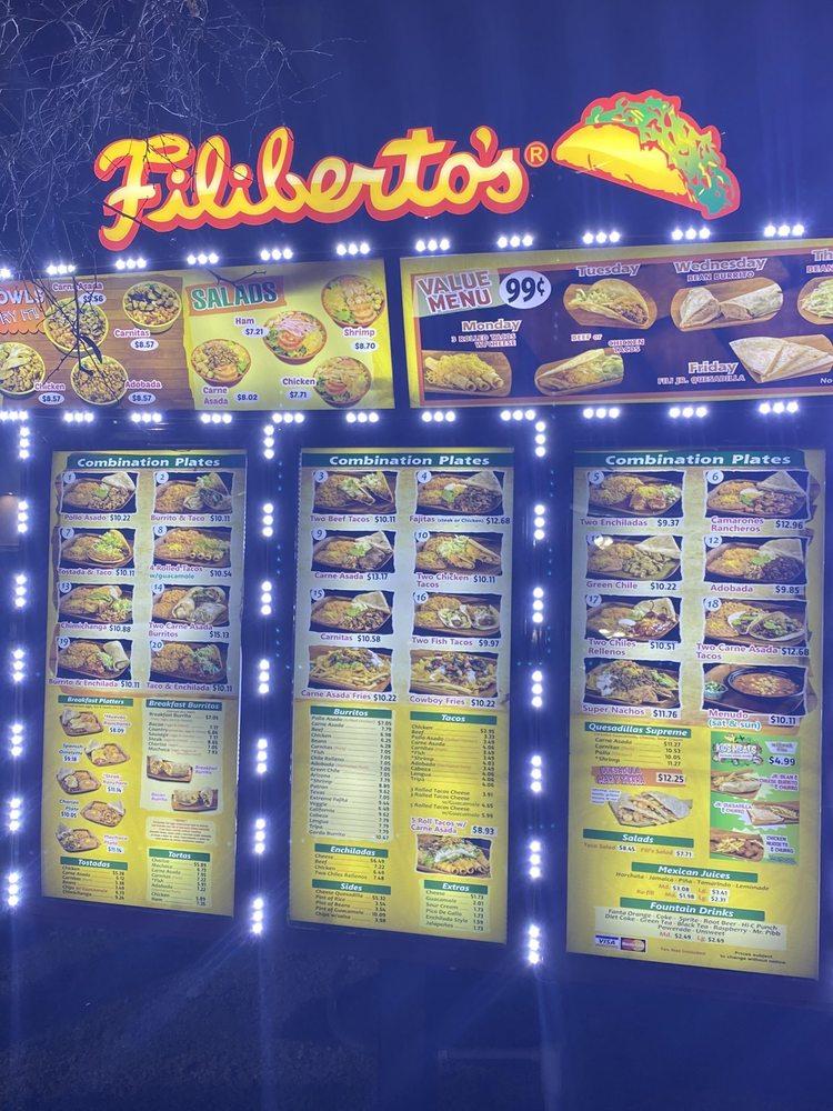 Menu at Filiberto's Mexican Food restaurant, Scottsdale, N Frank Lloyd ...