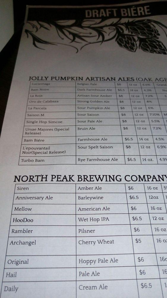 Menu at Jolly Pumpkin Restaurant and Taphouse, Royal Oak, 419 S Main St