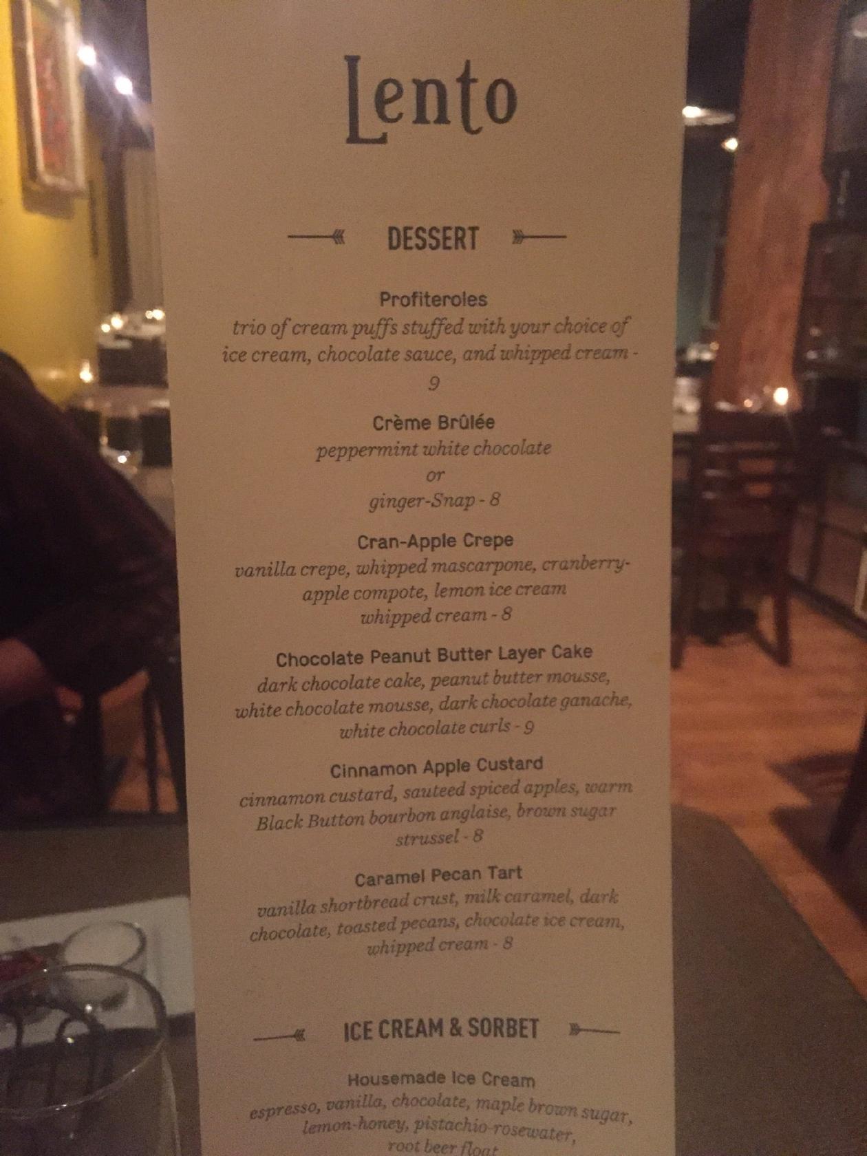Menu at Lento pub & bar, Rochester