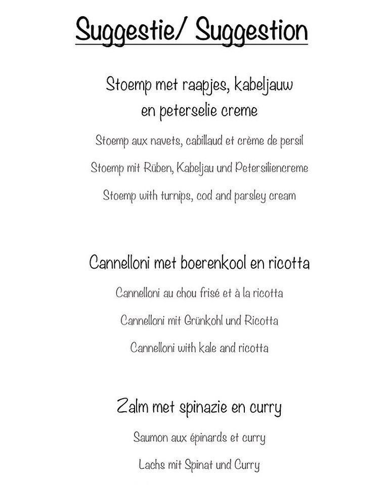 Menu at Strand Hotel, De Haan