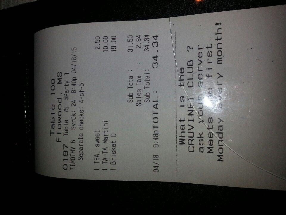 Menu at Table 100 restaurant, Flowood
