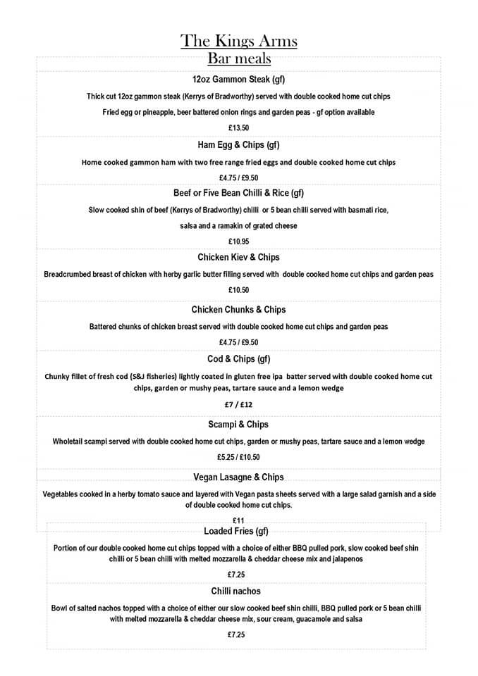 Menu at The Kings Arms pub & bar, Hartland