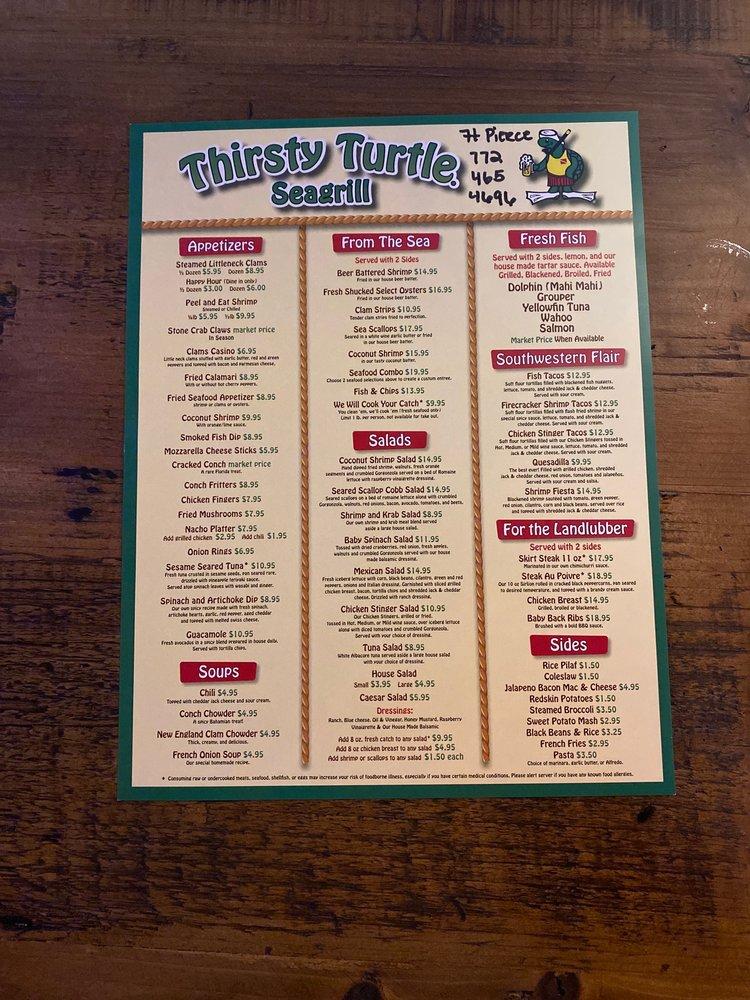 Menu at Thirsty Turtle Seagrill restaurant, Fort Pierce