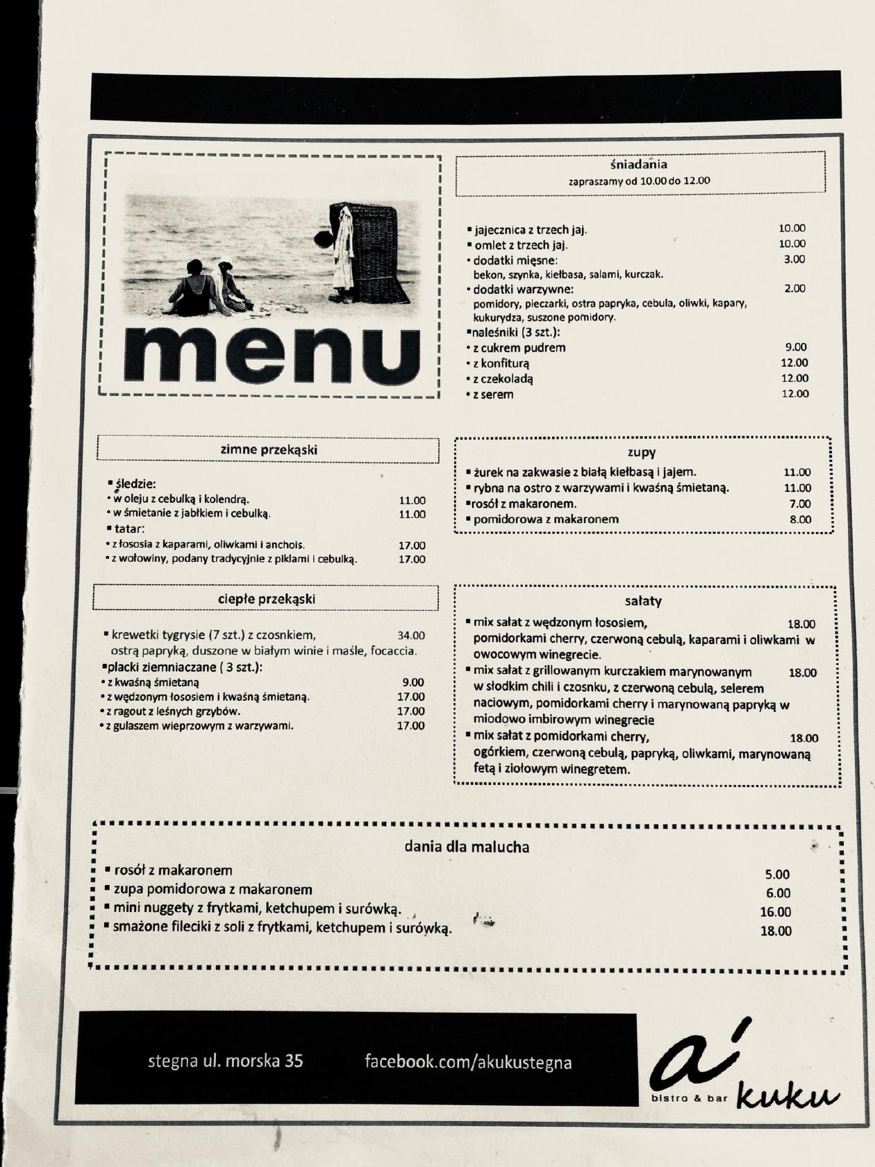 Menu at akuku pub & bar, Stegna