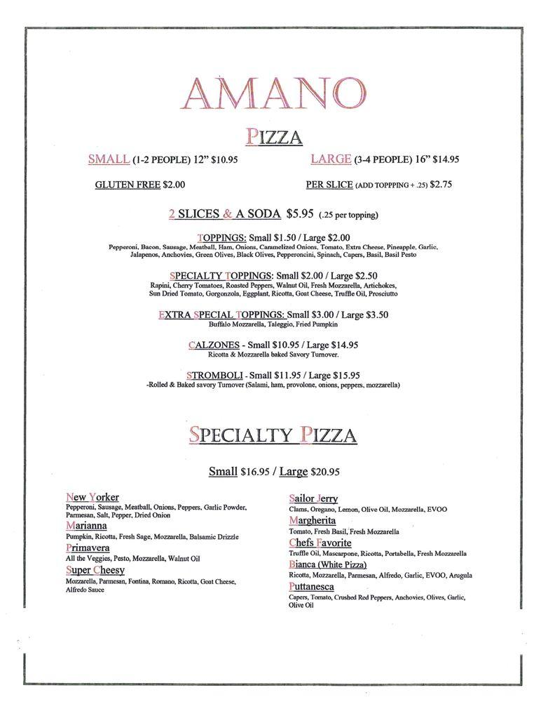 Menu at A•Mano Pizza & Italian Cuisine pizzeria, Las Vegas