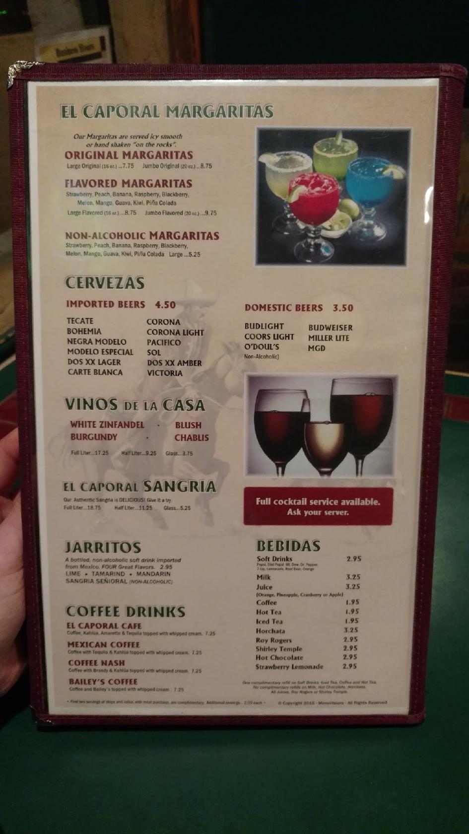 Menu at El Caporal II restaurant, Ellensburg