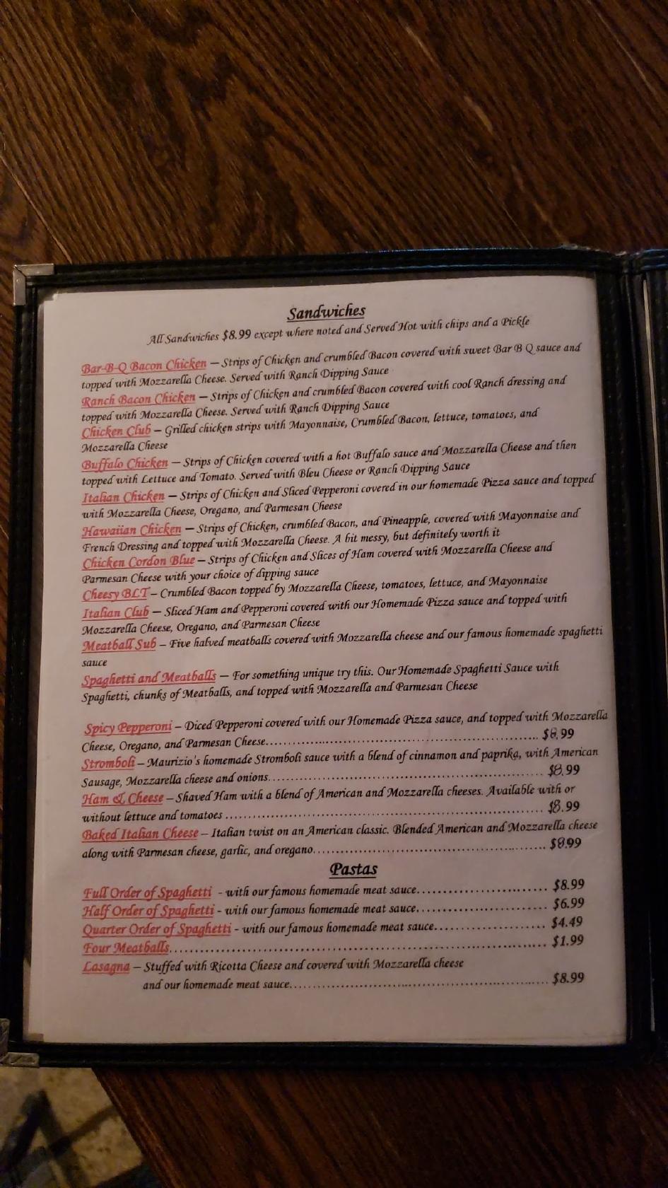 Menu at Maurizio's Pizza & Restaurant, Brazil