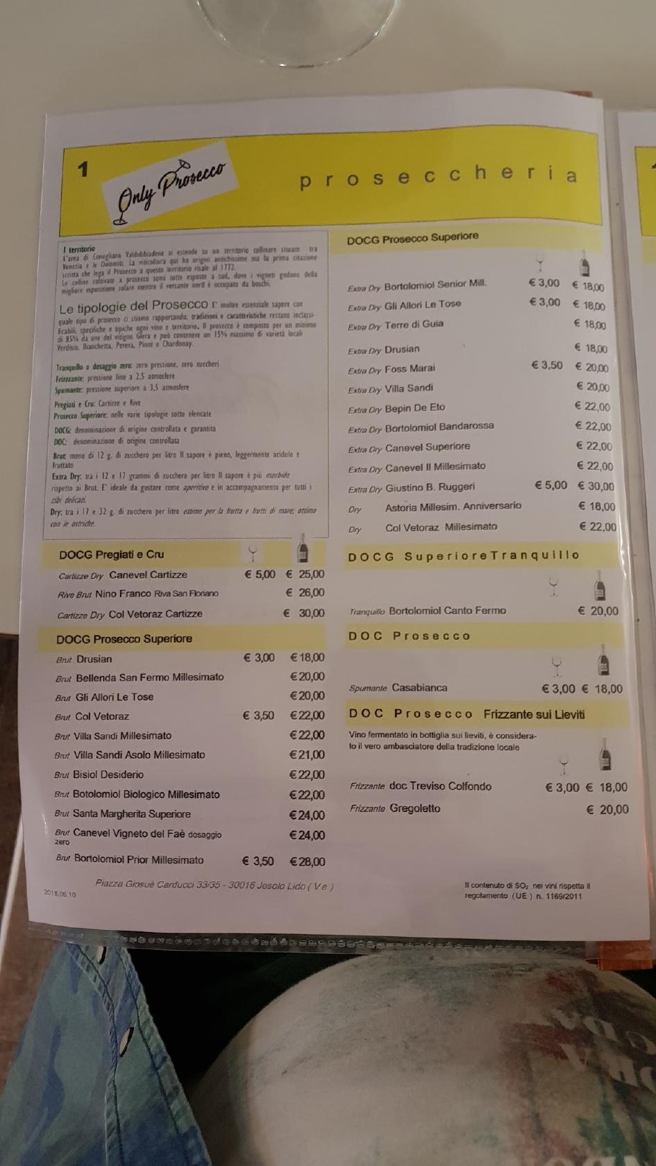 Speisekarte von Only Prosecco pub & Bar, Jesolo