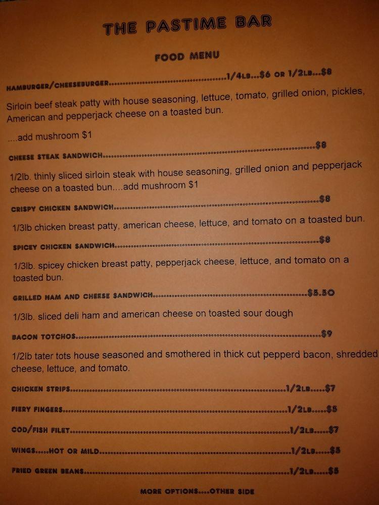 Menu at Pastime Bar and Lounge, LLC, Libby