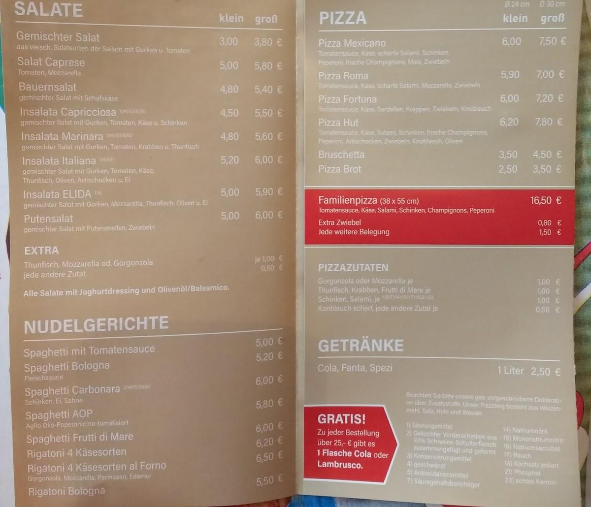Speisekarte von Pizza Elida, Lisberg