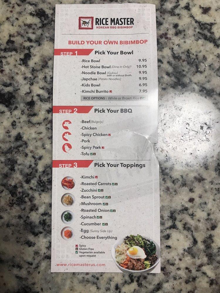 Menu at Rice Master - Korean BBQ Bibimbop, Burleson