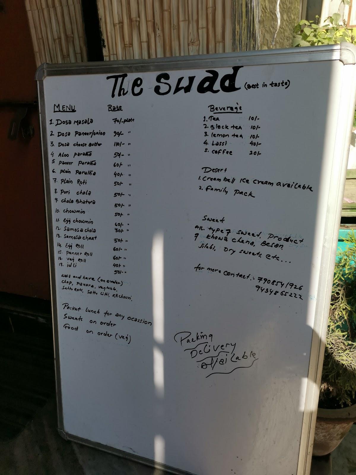 Menu at The Swad, Melli