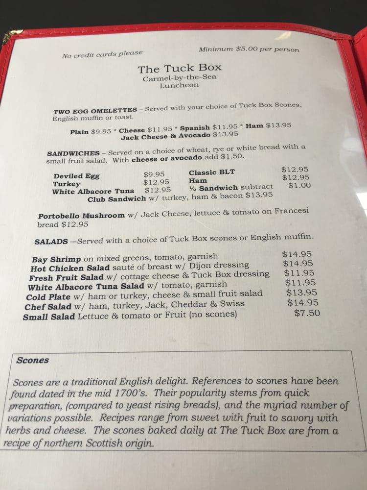 Menu at Tuck Box restaurant, Carmel-by-the-Sea