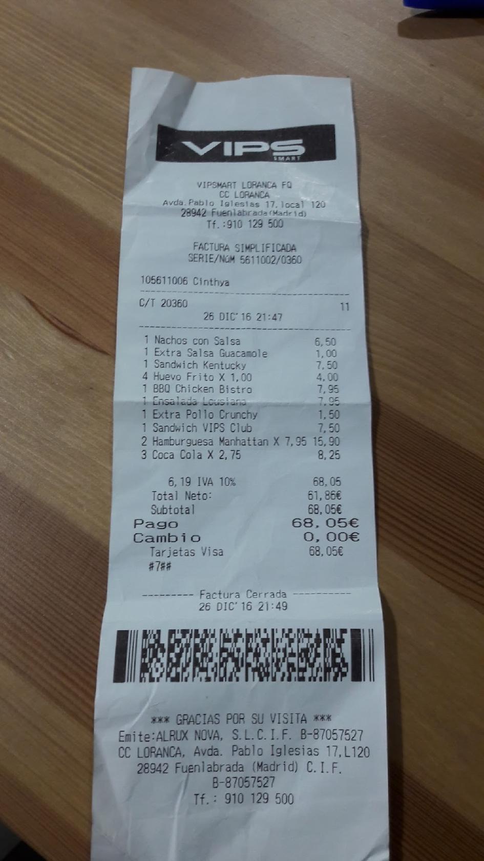 Carta del restaurante VIPS Smart, Fuenlabrada, Av. del Pablo Iglesias