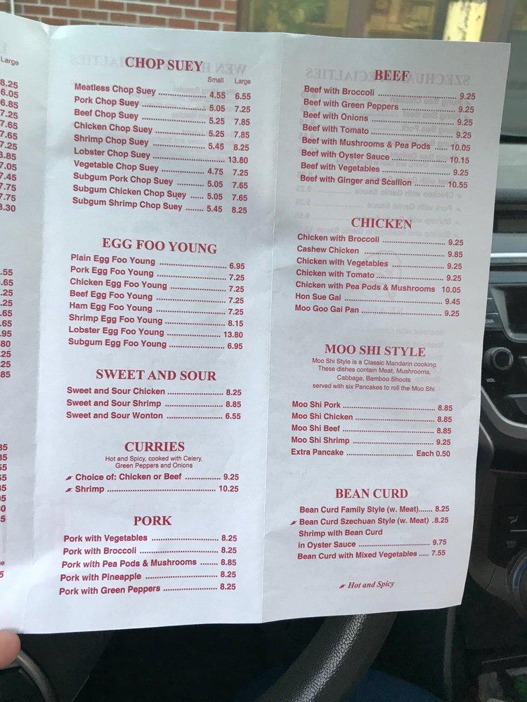 Menu at Wen Hing Restaurant, Worcester