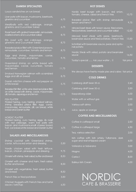 Menu at Nordic Cafe & Brasserie, Torrevieja