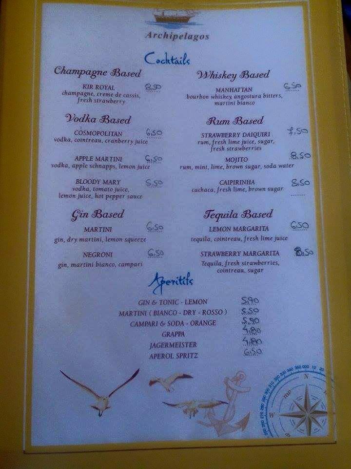 Menu at Archipelagos, Rhodes