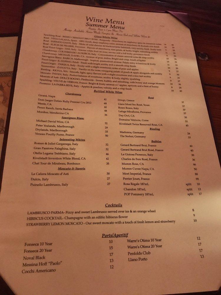 Menu at Chelsea Wine Bar, El Lago