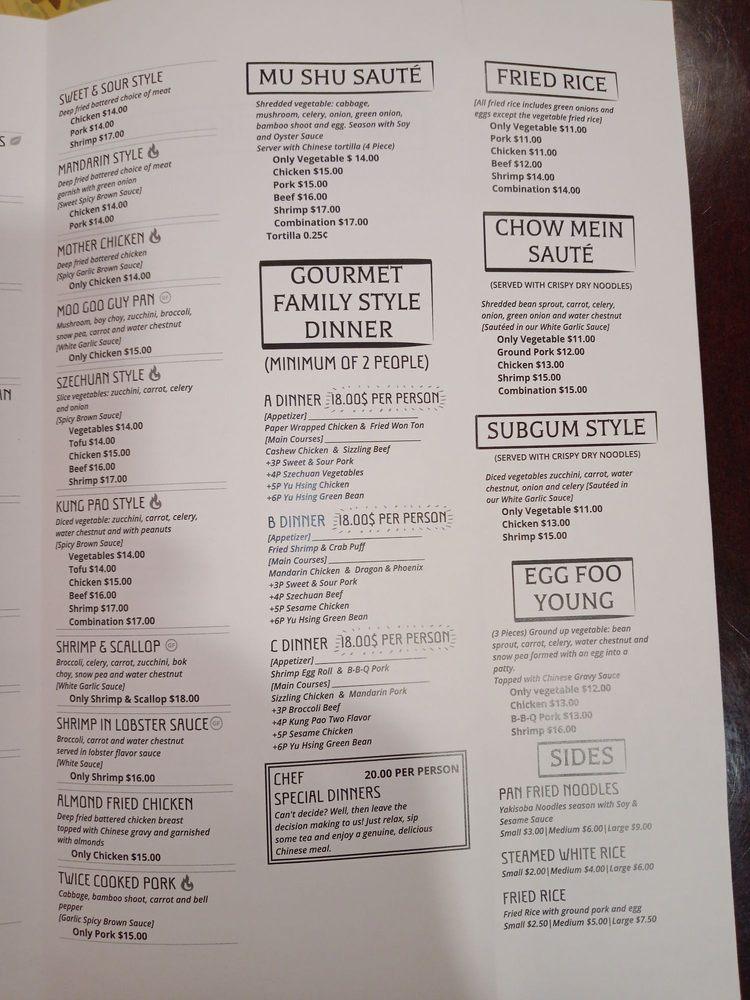 Cindy's Chinese Garden Menu