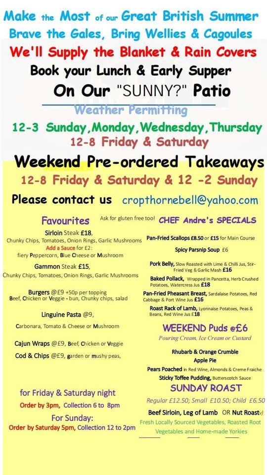 Menu at Cropthorne Bell Inn restaurant, Cropthorne