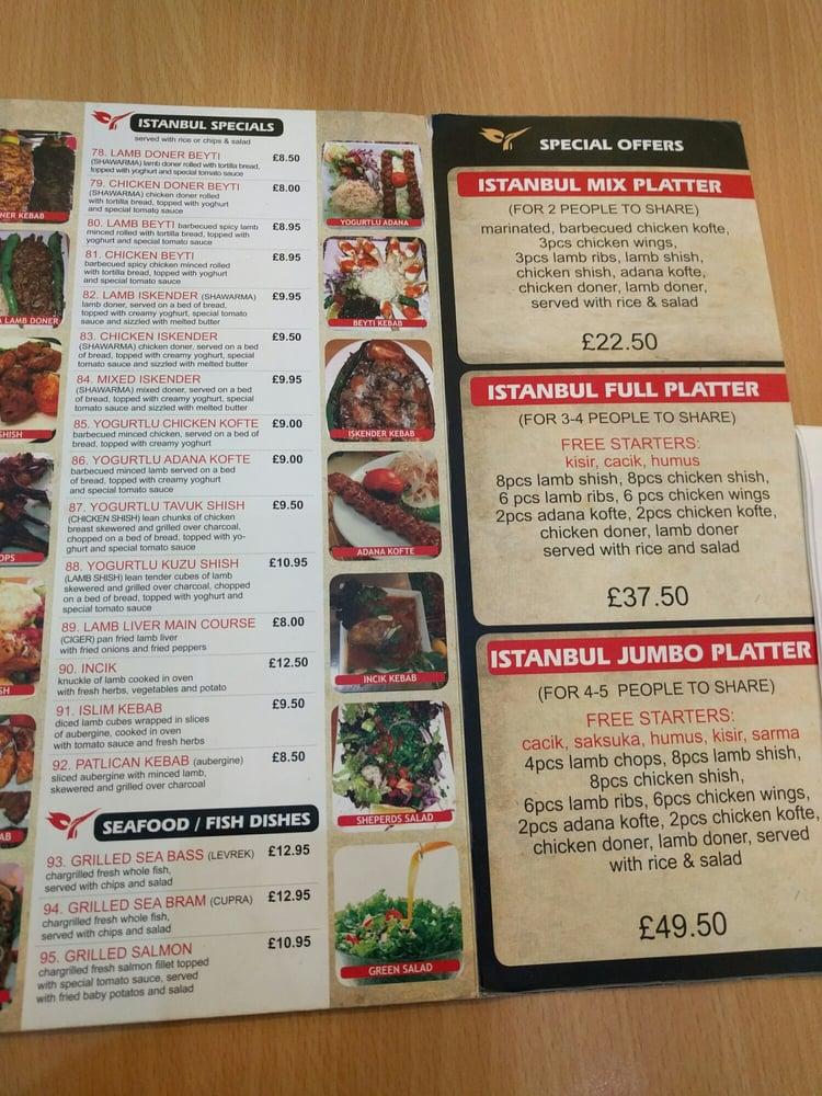 Menu at Istanbul Restaurant, Leicester, 73 Narborough Rd