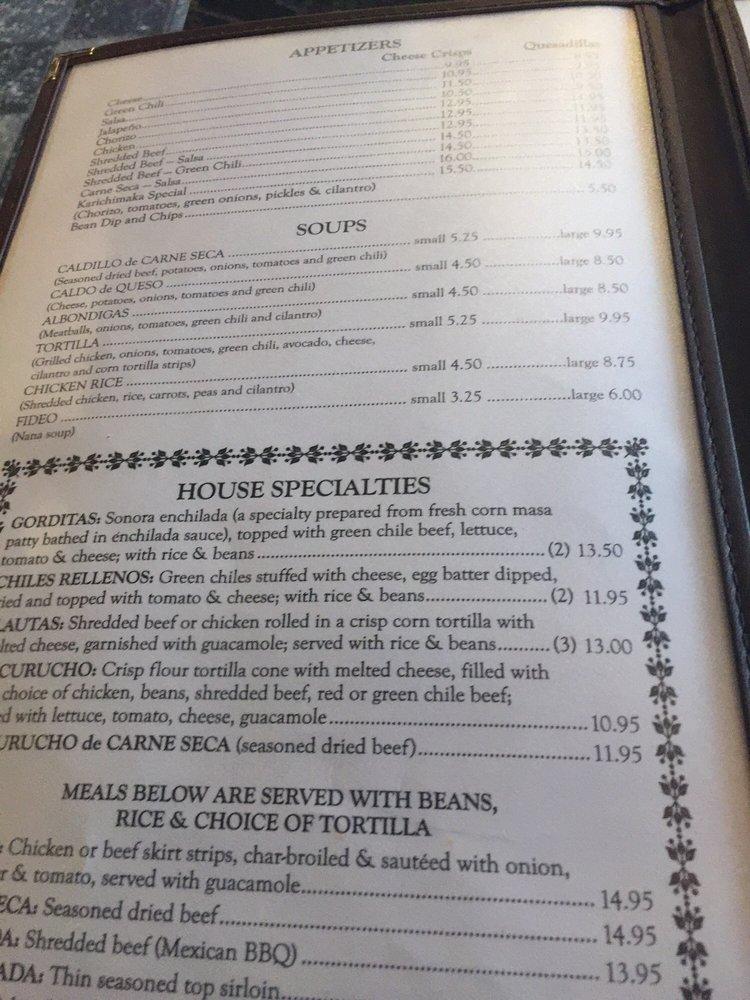 Menu at Karichimaka Restaurant, Tucson