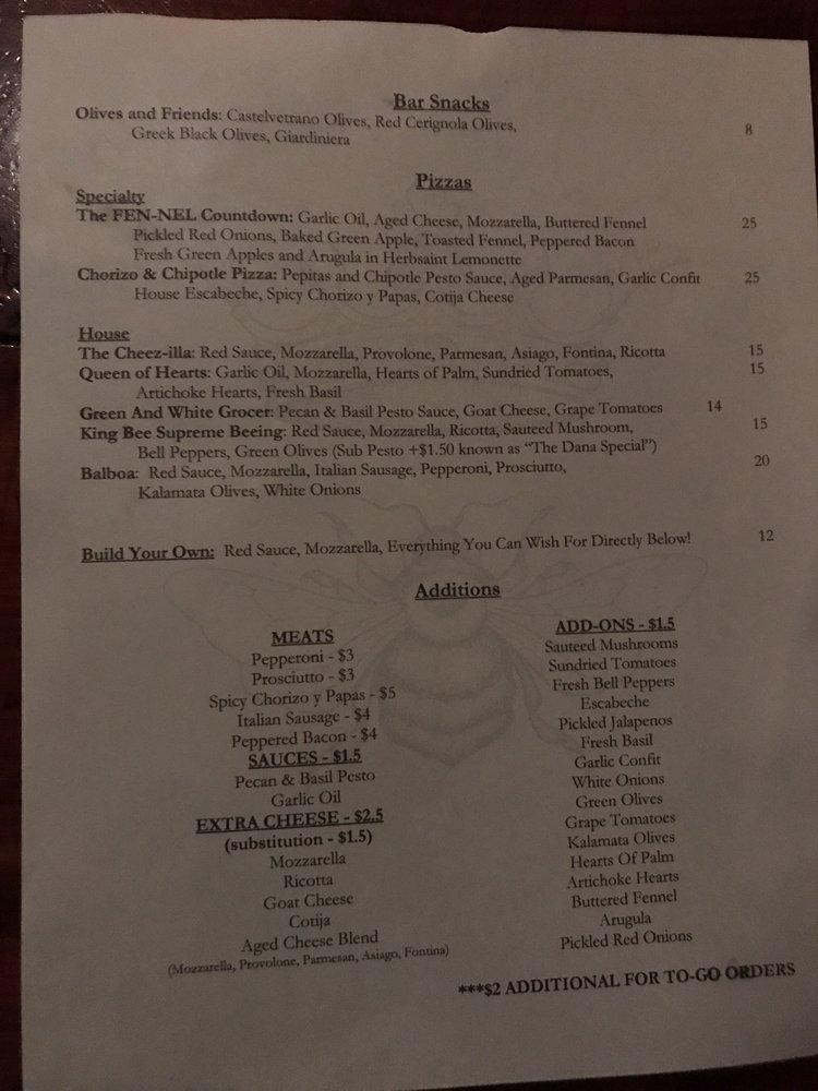 Menu at King Bee pub & bar, Austin