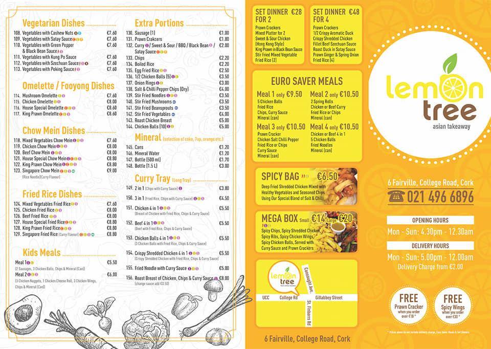 Menu at Lemon Tree Chinese Cuisine restaurant, Cork