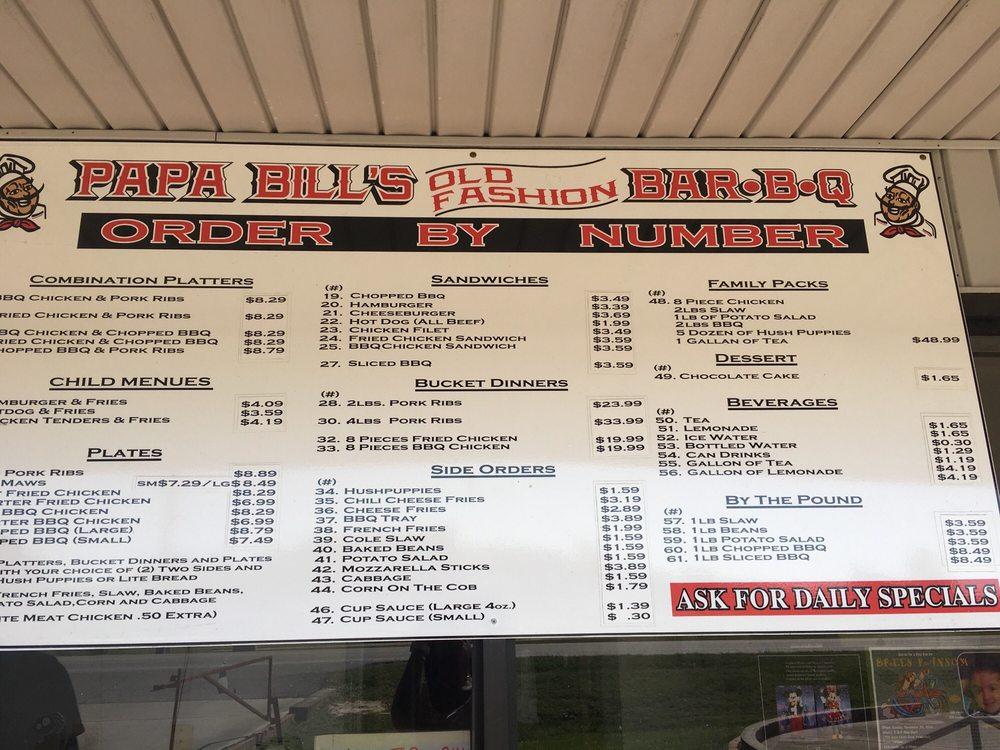 Menu at Papa Bill's B.B.Q. BBQ, Pembroke