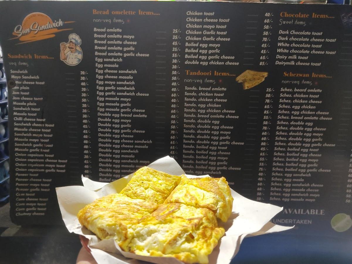 Menu at Sun Sandwich Shop, Chennai